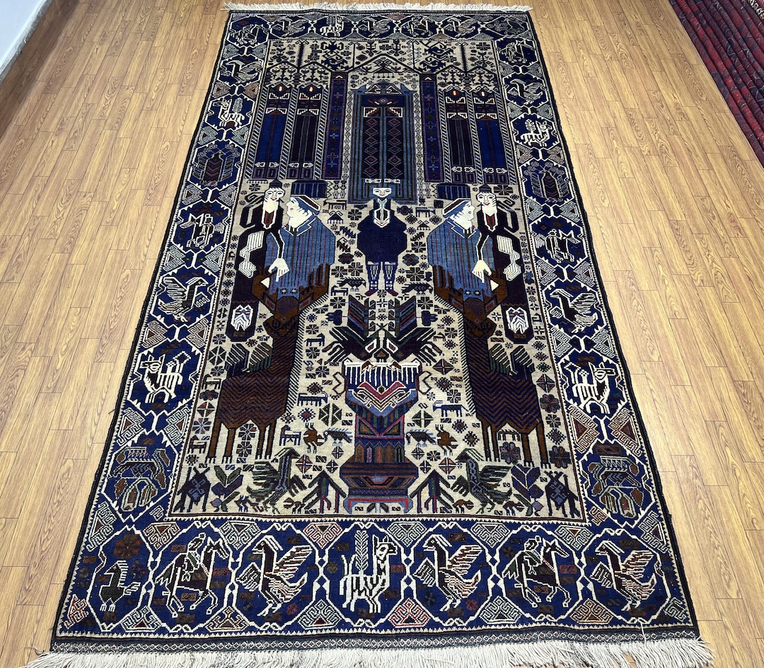 4x8 Baluch Pictorial Rug, 100% Hand Knotted Natural Dye Wool Rug, Home ...