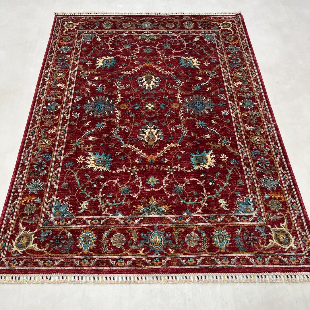 Rare 5x7 Ft Red Sultani Area Rug Floral Red 5x7 Ft Carpet Handmade ...