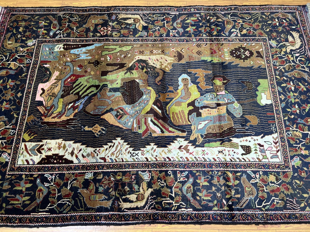 Antique Afghan Pictorial Rug: 5x7 Handmade Wool Nomad Rug - Etsy