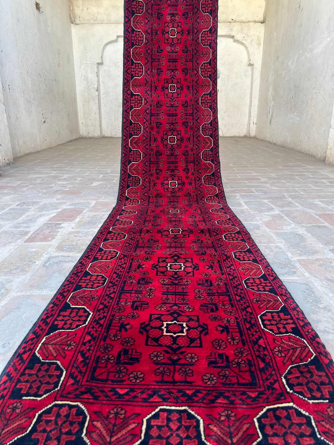 Red 10 Ft Khal Mohammadi Runner Rug, Afghan Hand Knotted Veg Dyes Wool ...
