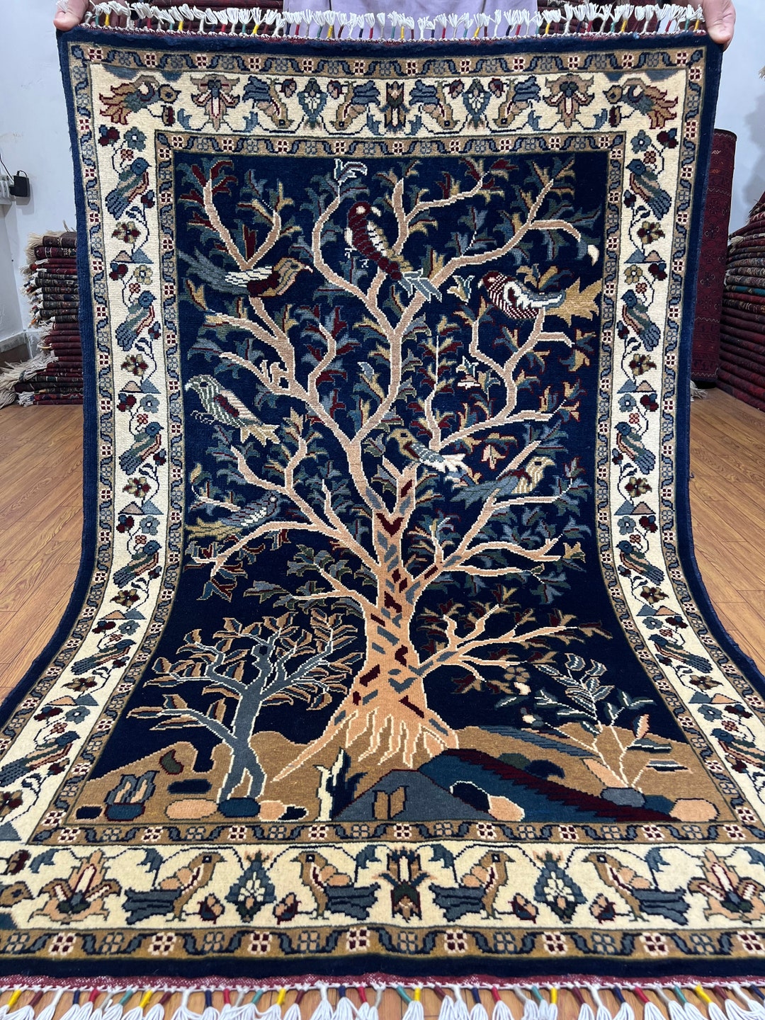 3x5 Tree Area Rug, Afghan Hand Knotted Veg Dye Wool Oriental Rug, Rug ...