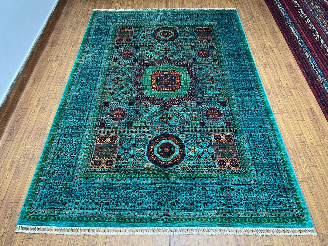 Handmade 6x8 Ft Mamluk Area Rug fine Quality Turkish Medallion Blue Rug ...