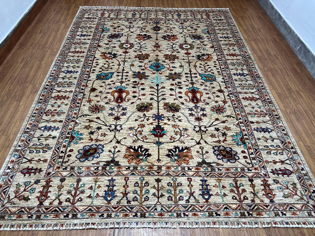 Neutral Beige 6'10" X 9'5" Ft Sultani Area Rug - Natural Floral Design ...