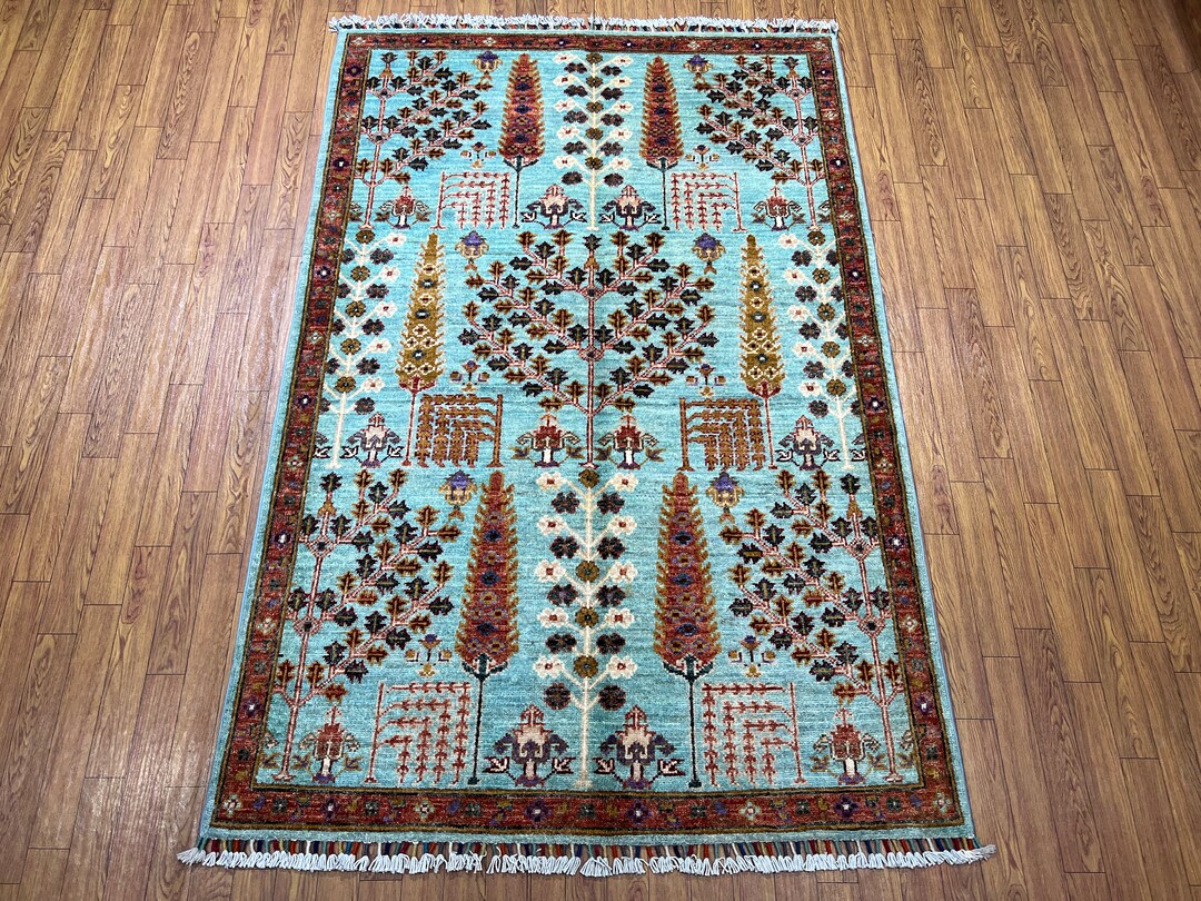 Turquoise 3x5 Ft Tree of Life Area Rug - Handmade Afghan Sheep Wool ...
