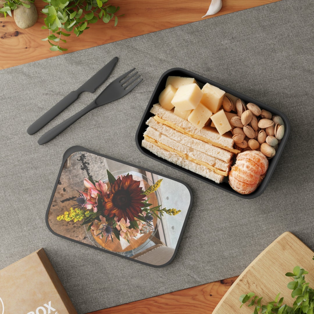 Original Flower Print/bento Box With Band and Utensils - Etsy