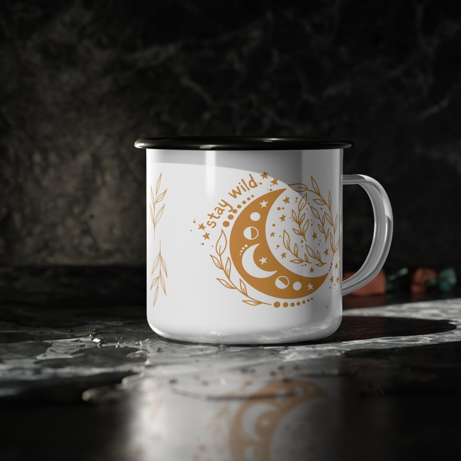 Stay Wild Moon Enamel Camp Cup, Nature Crescent Moon 12oz Coffee Mug ...