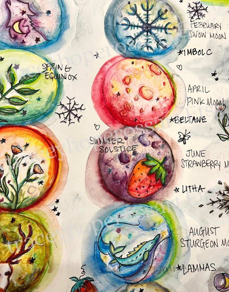 12 Full Moons Original Watercolor Print, Printed on Fine Art Paper ...