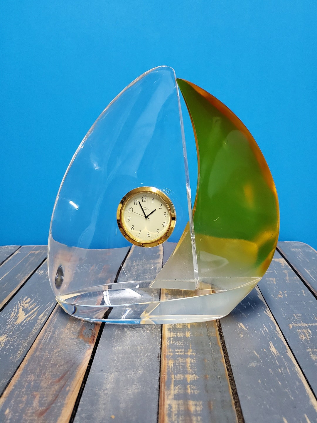 Bulova Hoya Amber Crystal Sailboat Desk Clock Office Table Desk Décor ...
