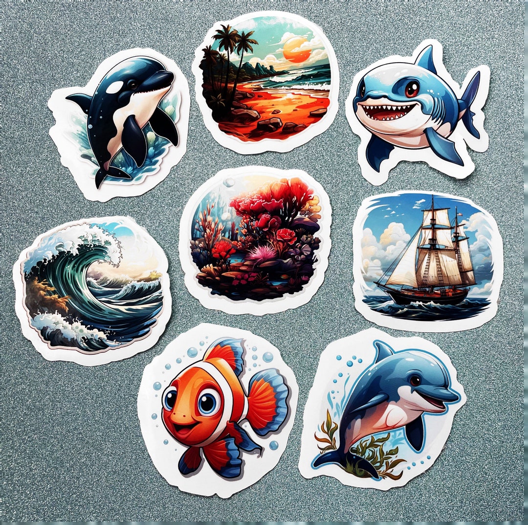 Cute Ocean & Animal Vinyl Stickers - Set of 8 | Perfect for Planners ...