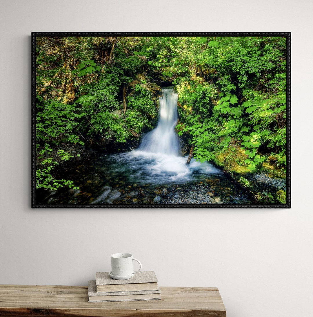 Waterfall Print Wall Decor, Sitka Alaska Waterfall, Woodland Nature ...