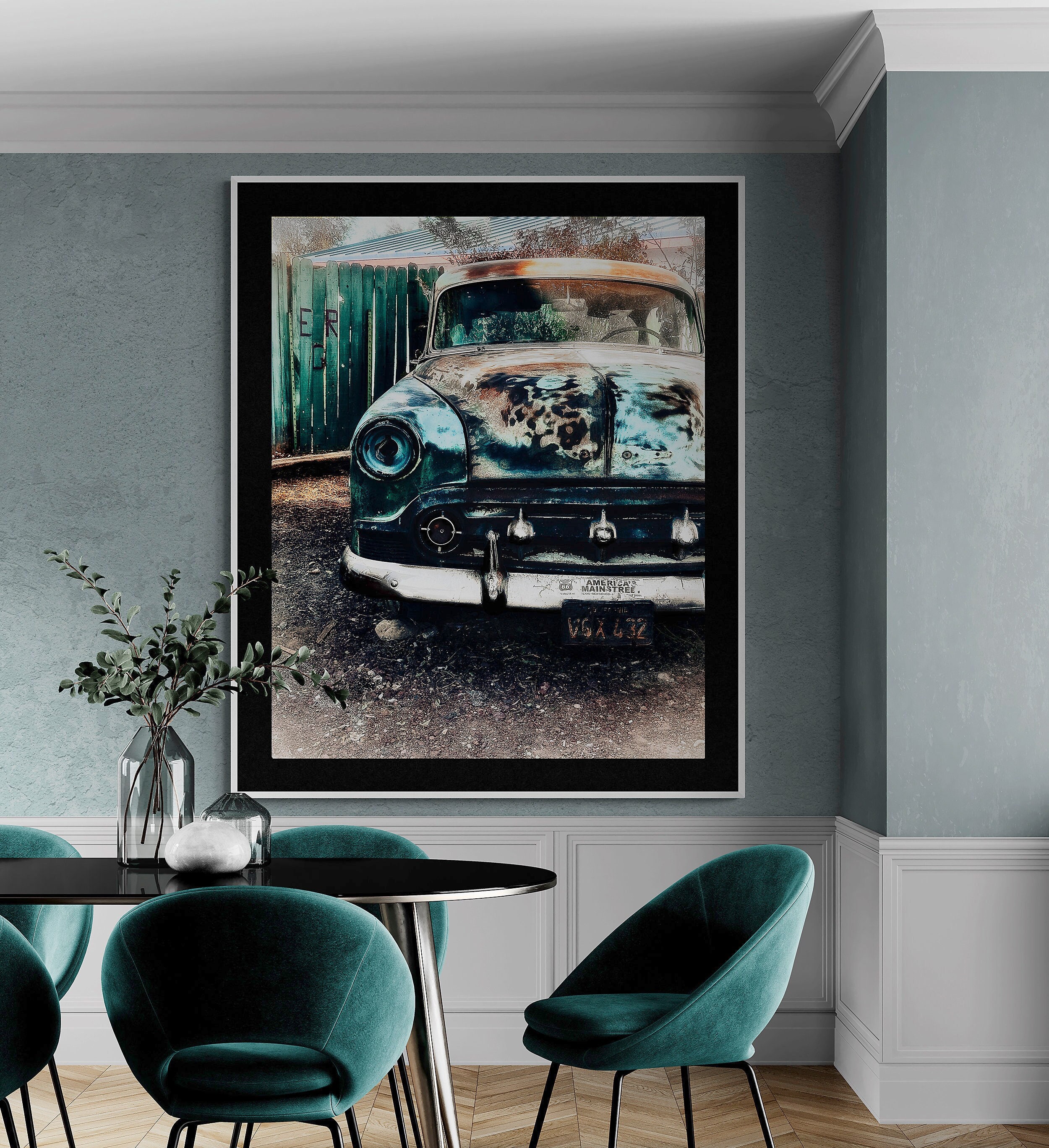 Route 66 Vintage Car Fine Art Print, Classic Car, Mainstreet America ...