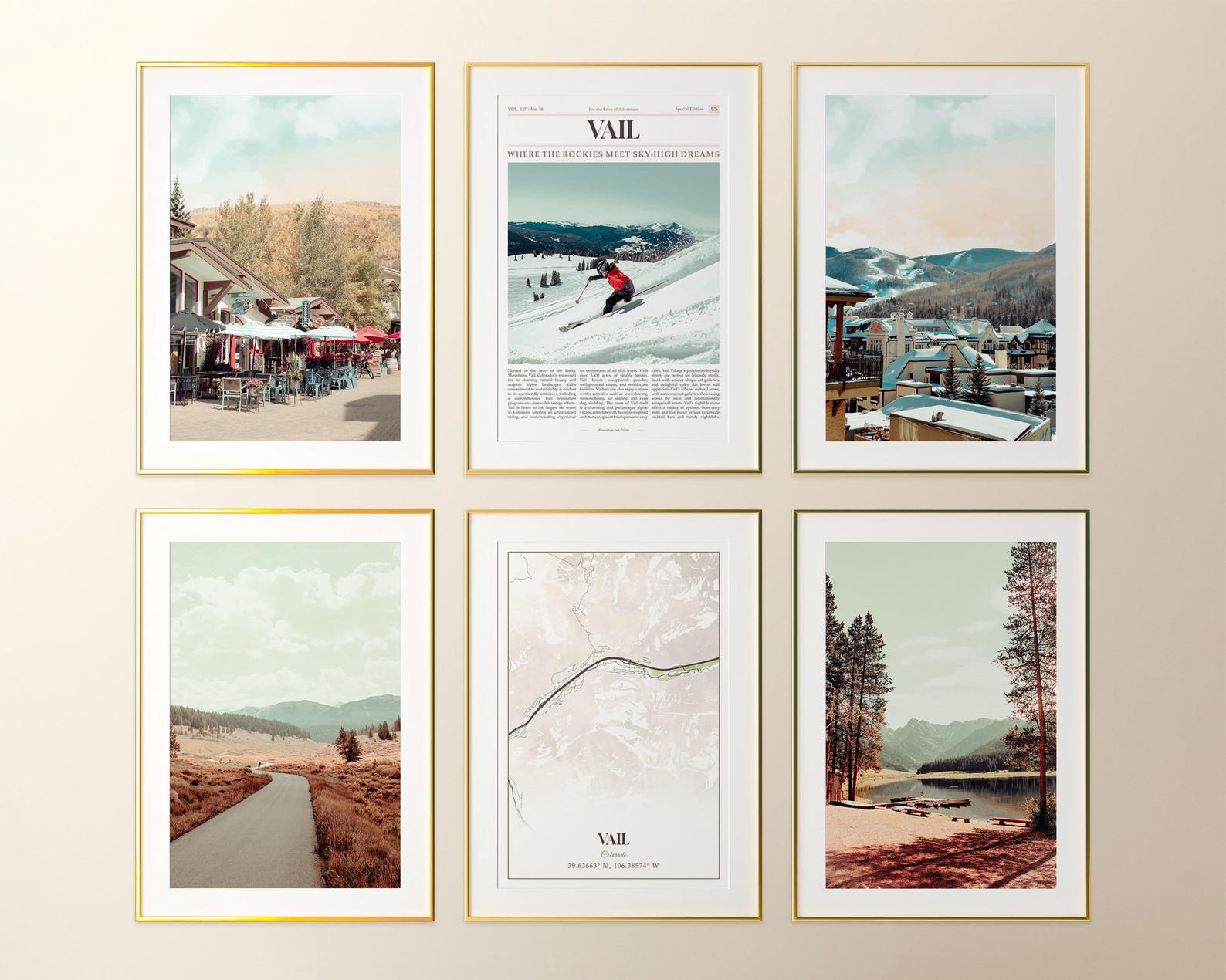 Vail Prints Set of 6, Vail Poster Photos, Vail Map, Vail Wall Art, Vail ...