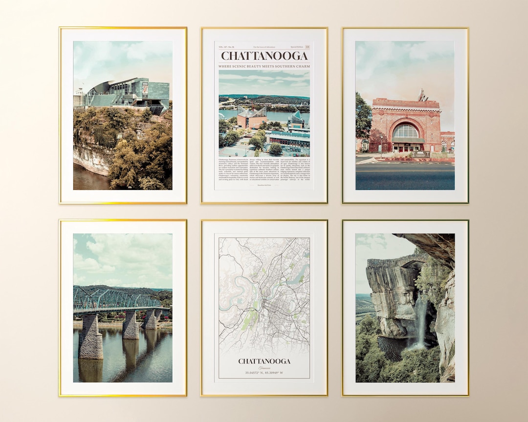 Chattanooga Prints Set of 6, Chattanooga Poster Photos, Chattanooga Map ...