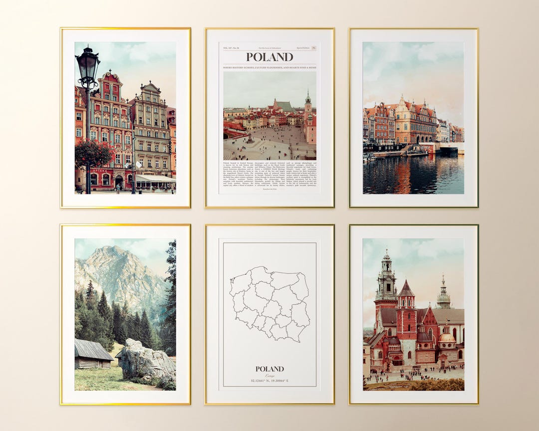 Poland Prints Set of 6, Poland Poster Photos, Poland Map, Poland Wall ...