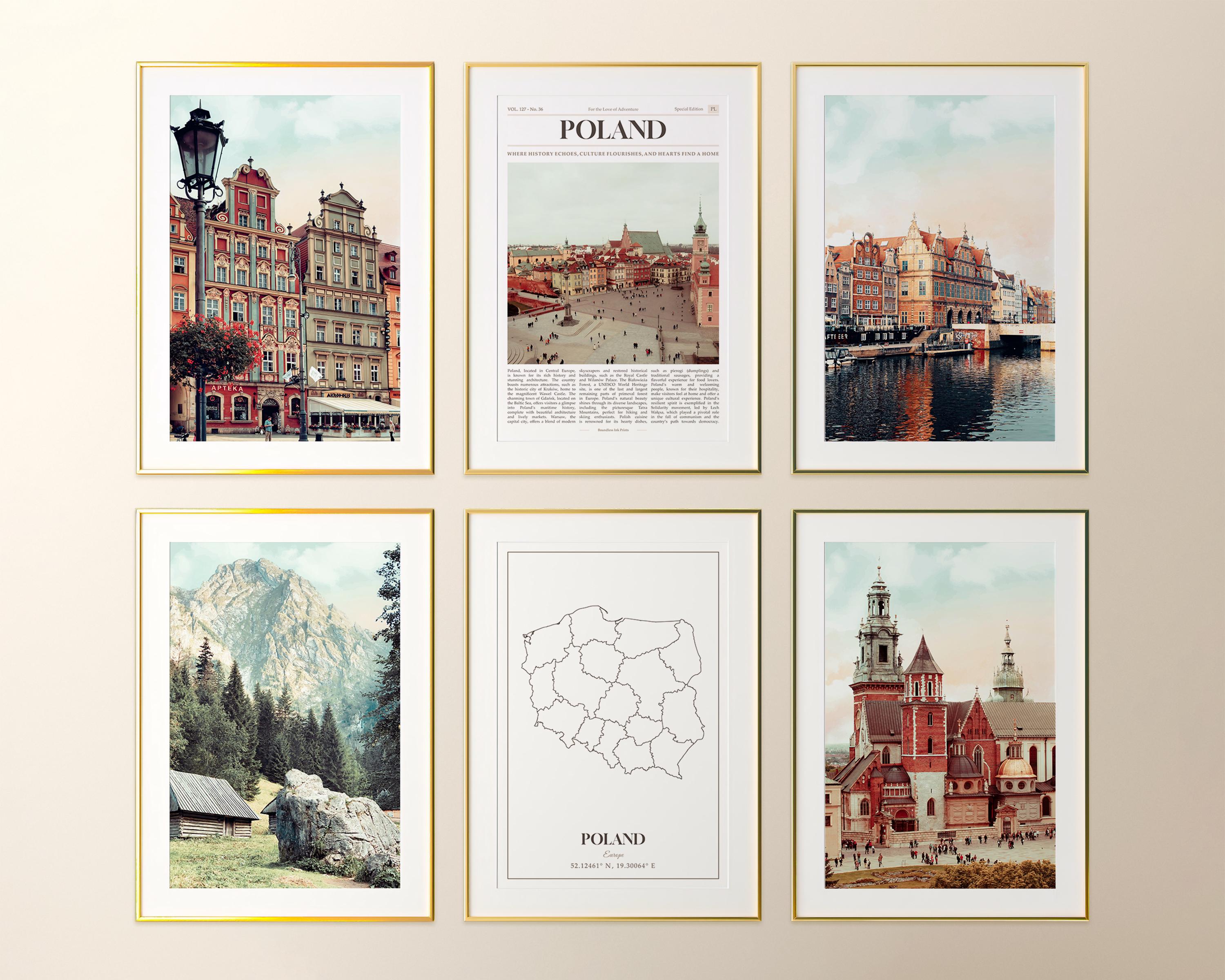 Poland Prints Set of 6, Poland Poster Photos, Poland Map, Poland Wall ...