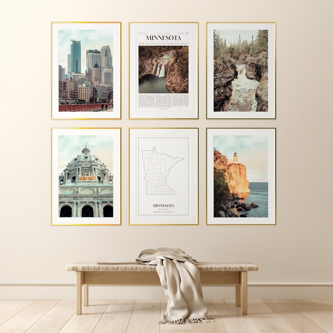 Minnesota State Prints Set of 6, Minnesota Photo Poster, Minnesota Map ...