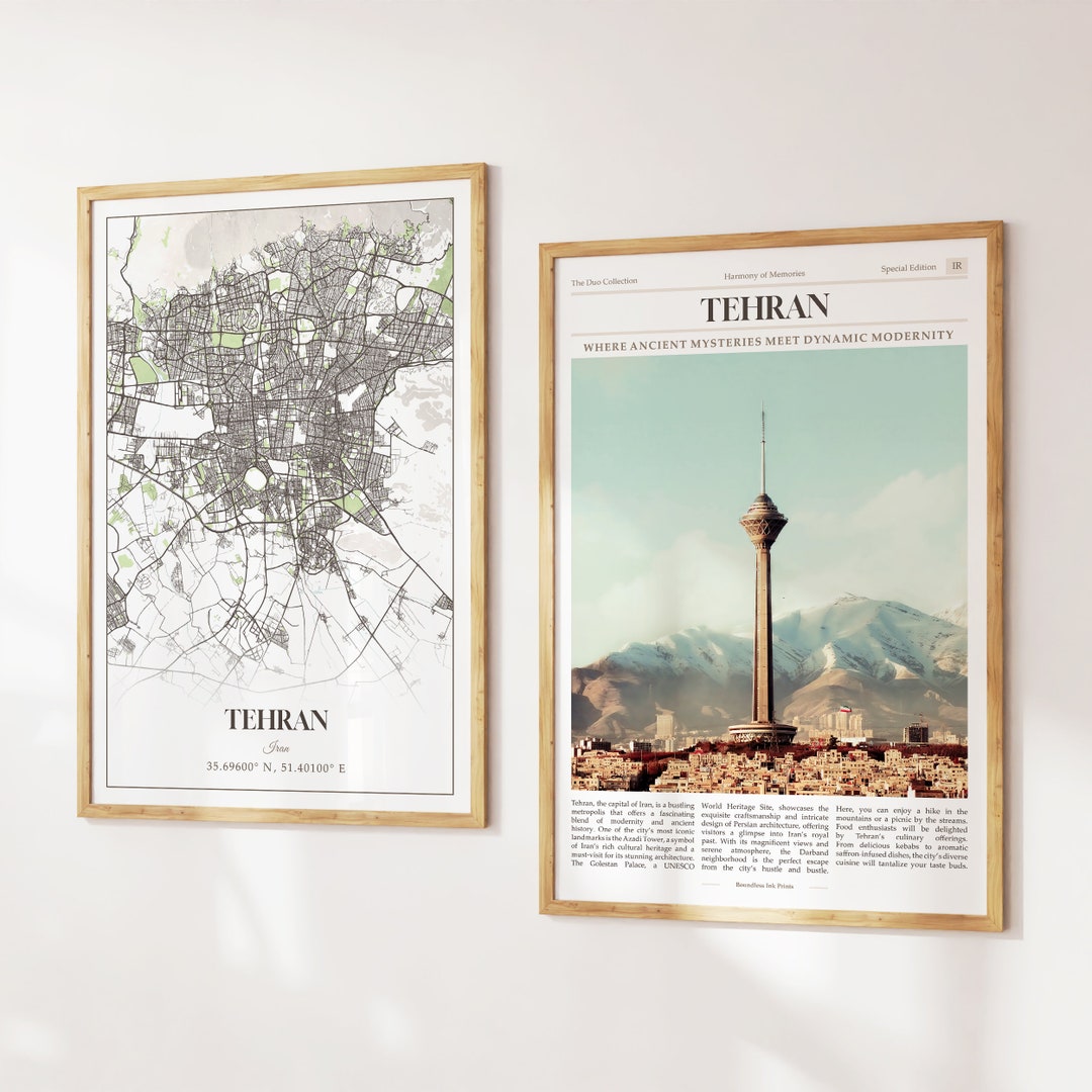 Tehran City Prints Set of 2, Tehran Map, Tehran Poster Photo, Tehran ...