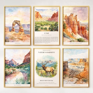 Watercolor Utah Prints Set of 6, Colorful Utah Posters, Rocky Mountain ...