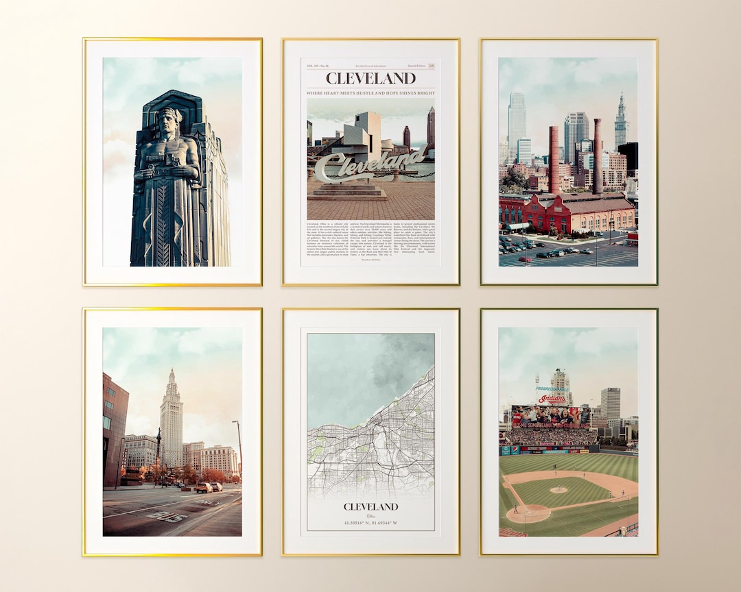 Cleveland Prints Set of 6, Cleveland Poster Photos, Cleveland Map ...