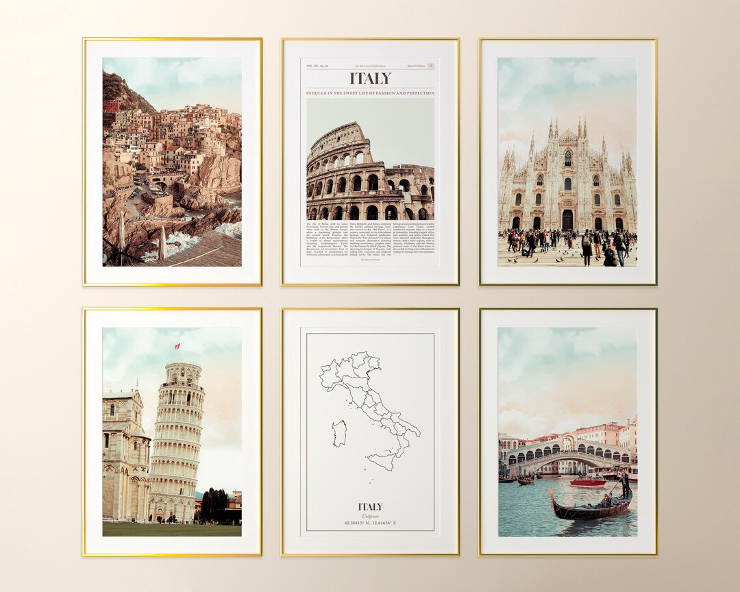 Italy Prints Set of 6, Italy Poster Photos, Italy Map, Italy Wall Art ...