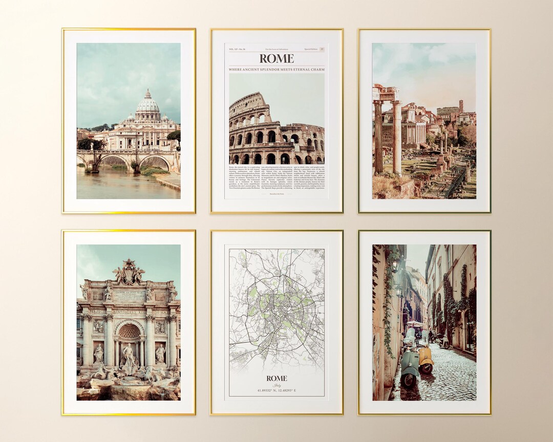 Rome City Prints Set of 6, Rome Photo Poster, Rome Map, Rome Wall Art ...