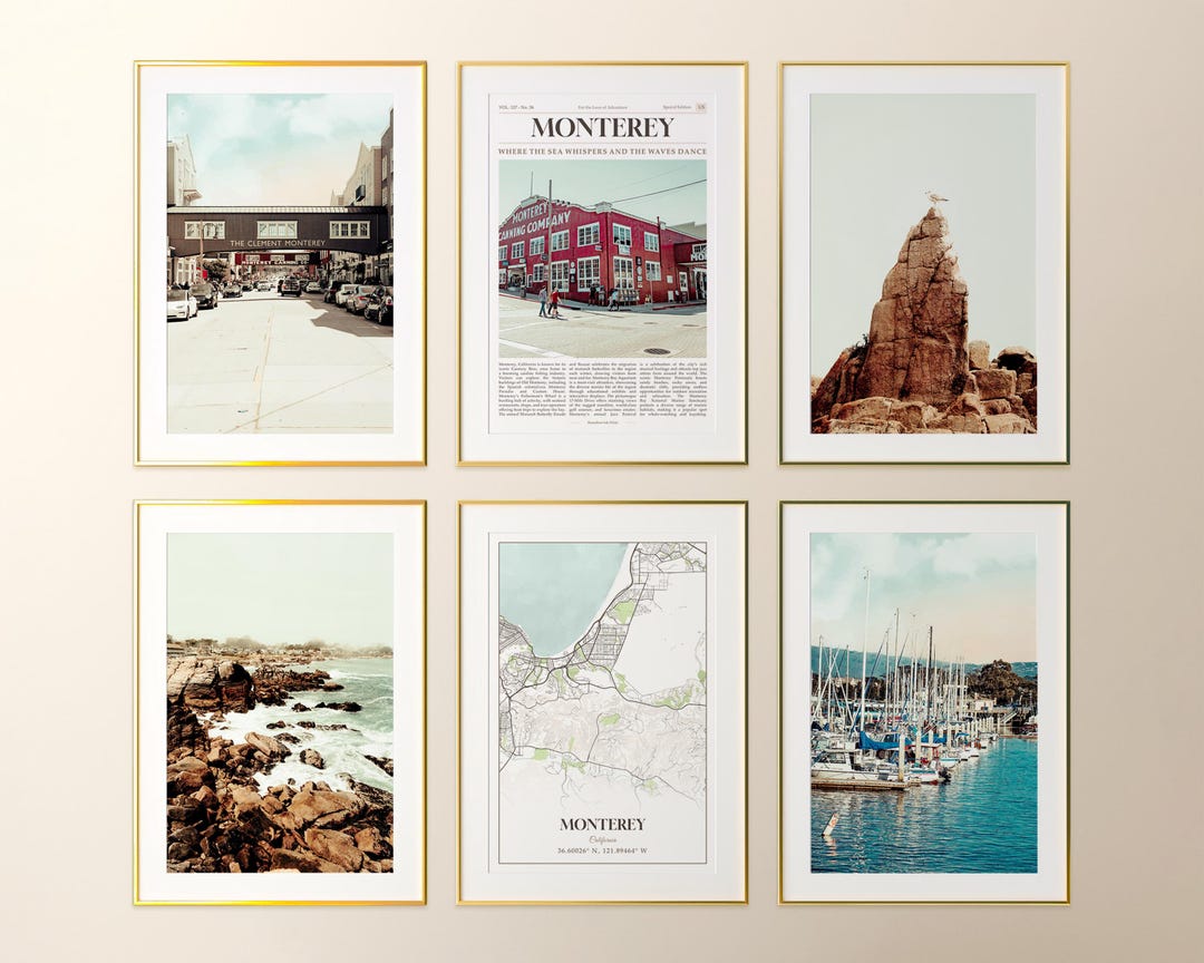 Monterey City Prints Set of 6, Monterey Poster Photos, Monterey Map ...