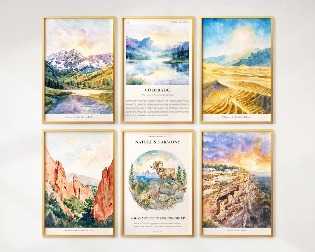 Watercolor Colorado Prints Set of 6, Colorful Colorado Posters ...
