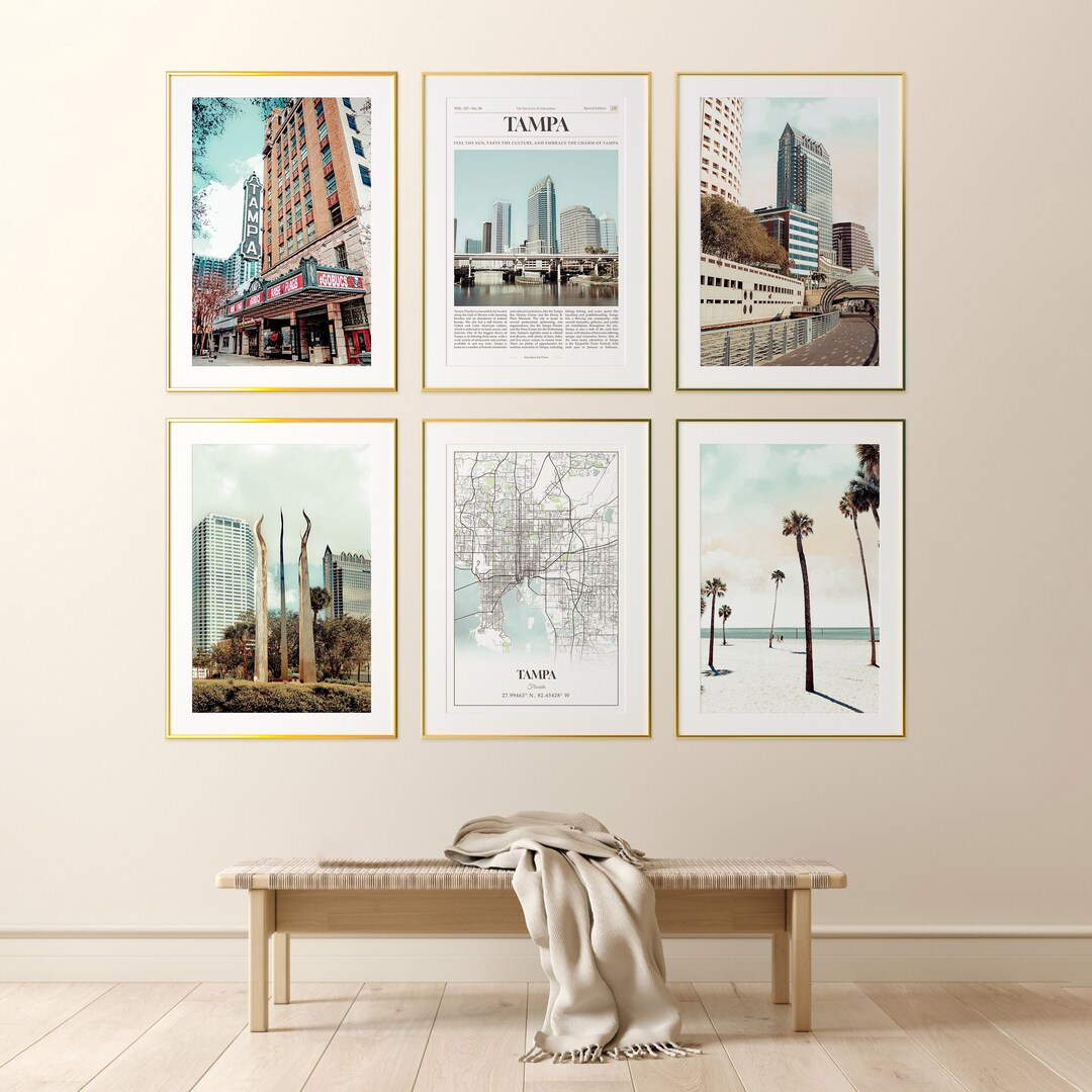 Tampa City Prints Set of 6, Tampa Poster Photos, Tampa Map, Tampa Wall ...