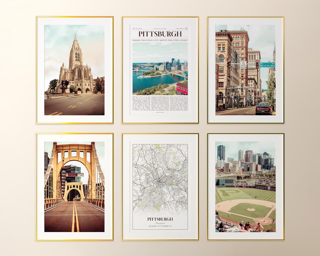Pittsburgh Prints Set of 6, Pittsburgh Poster Photos, Pittsburgh Map ...