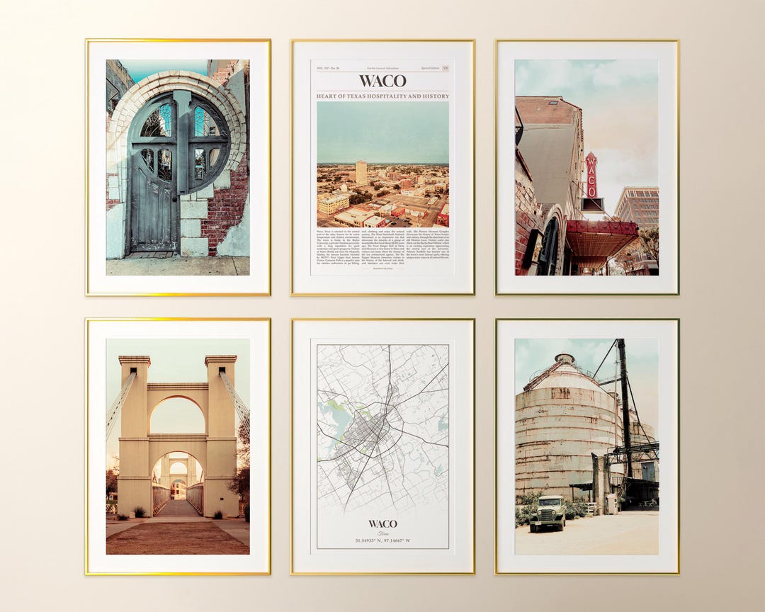 Waco City Prints Set of 6, Waco Photo Poster, Waco Map, Waco Wall Art ...