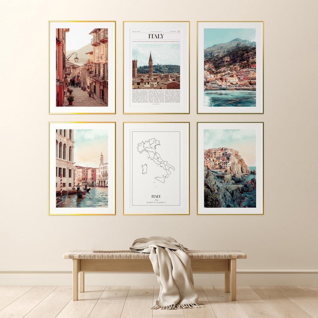 Italy Prints Set of 6, Italy Poster Photos, Italy Map, Italy Wall Art ...