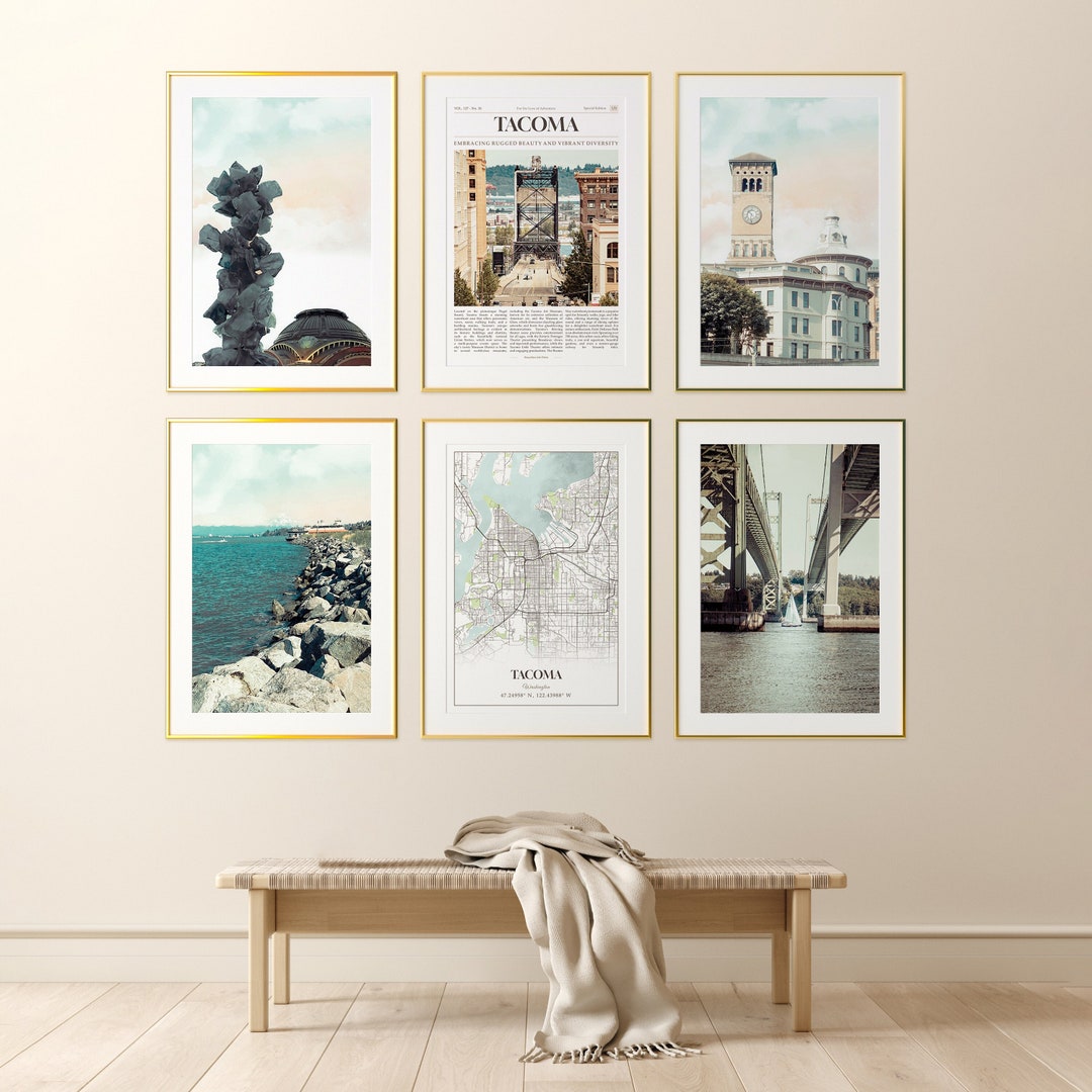 Tacoma City Prints Set of 6, Tacoma Poster Photos, Tacoma Map, Tacoma ...