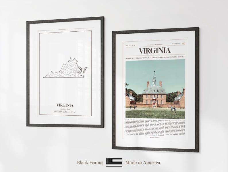 Virginia State Prints Set of 6, Virginia Photo Poster, Virginia Map ...