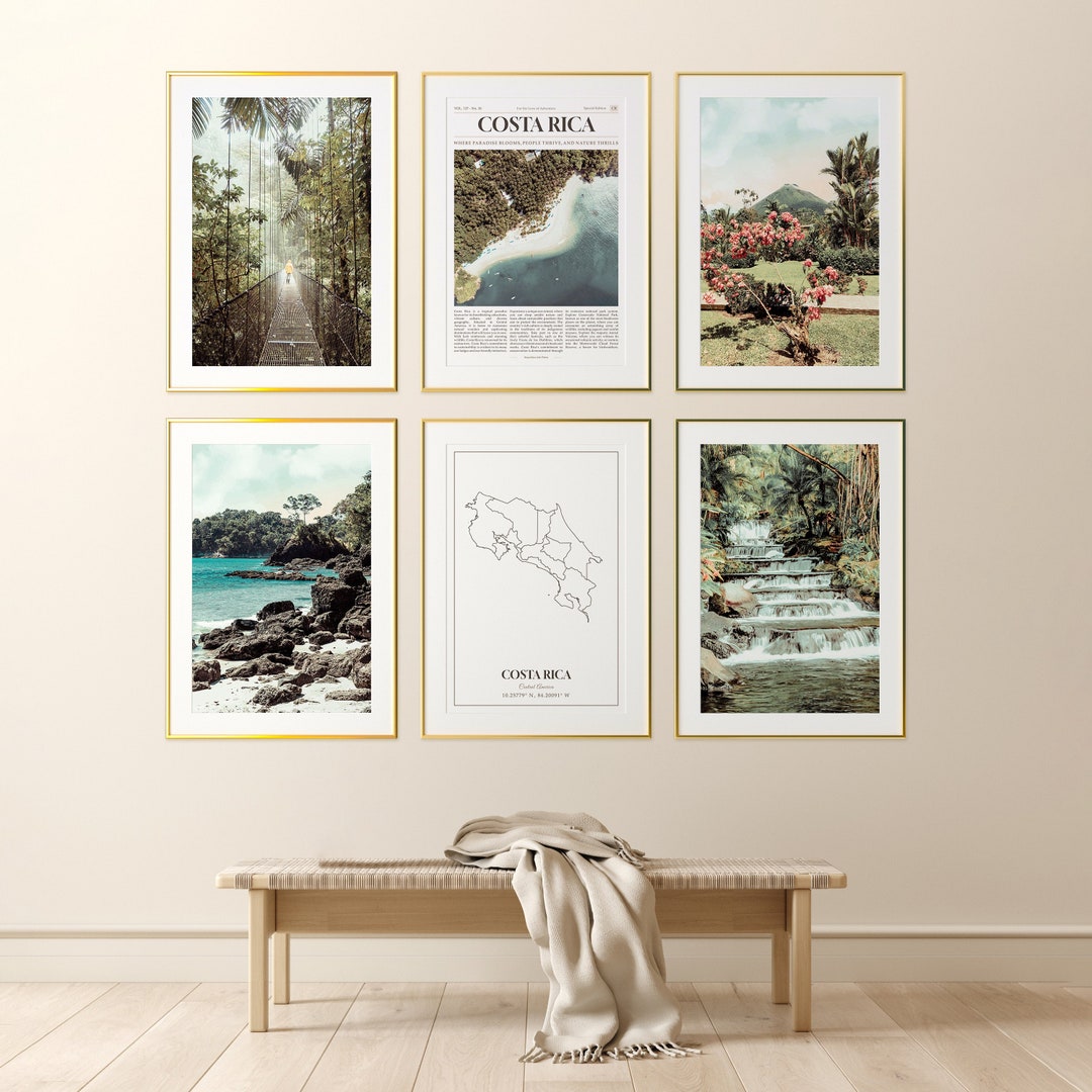 Costa Rica Prints Set of 6, Costa Rica Poster Photos, Costa Rica Map ...
