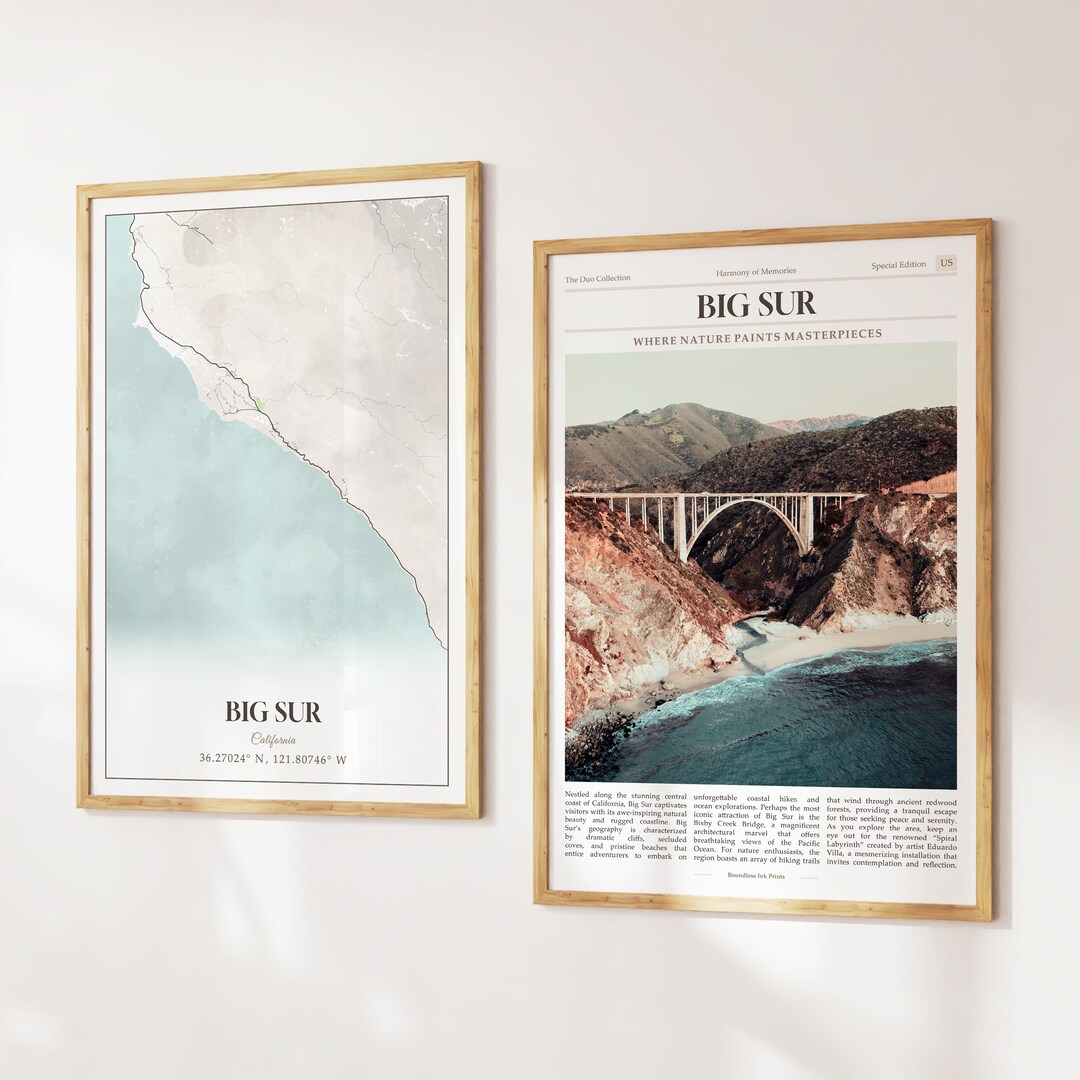 Big Sur City Prints Set of 2, Big Sur Map, Big Sur Poster Photo, Big ...
