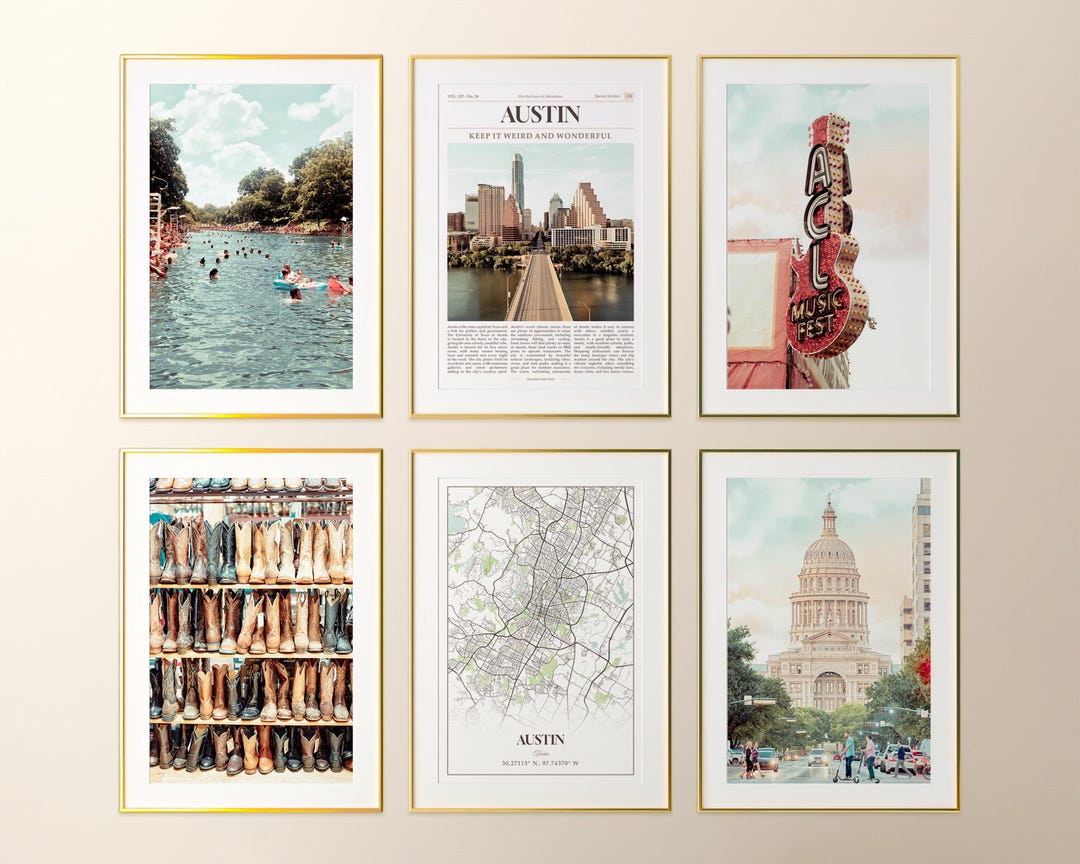 Austin City Prints Set of 6, Austin Photo Poster, Austin Map, Austin ...