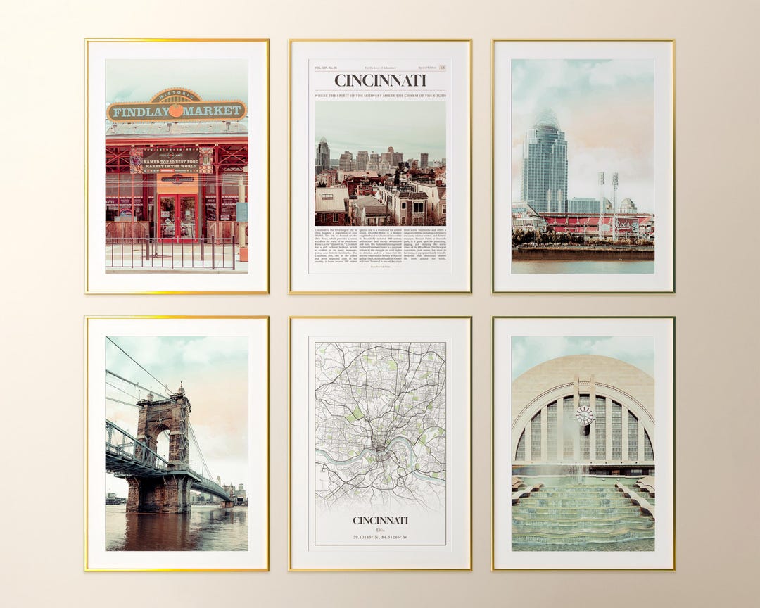 Cincinnati Prints Set of 6, Cincinnati Poster Photos, Cincinnati Map ...