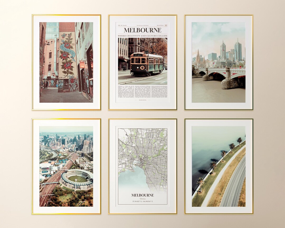 Melbourne Prints Set of 6, Melbourne Poster Photos, Melbourne Map ...