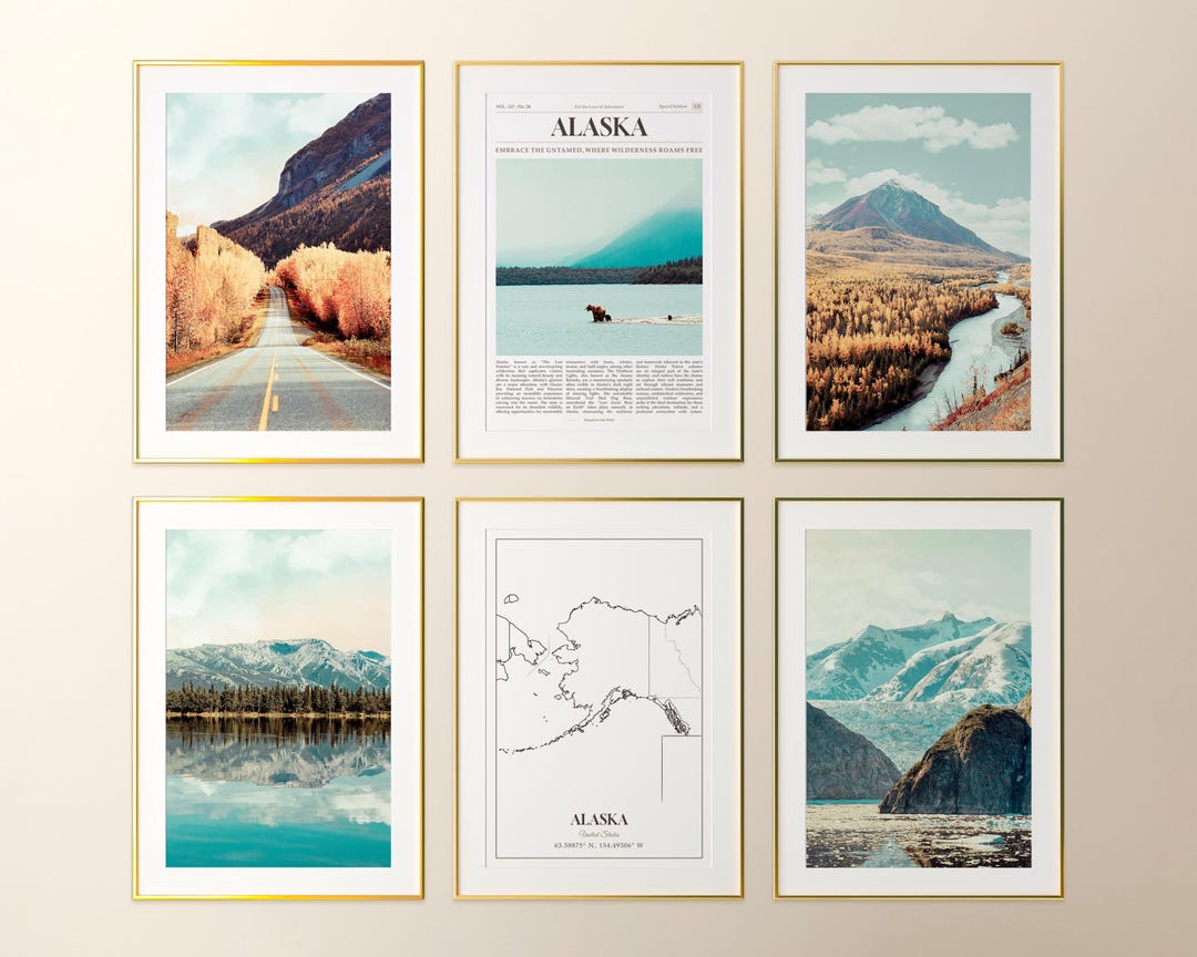 Alaska State Prints Set of 6, Alaska Poster Photos, Alaska Map, Alaska ...