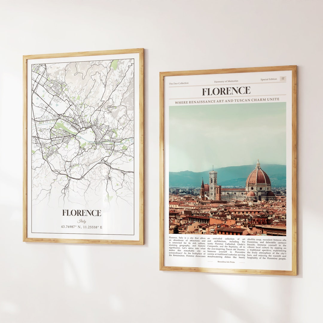 Florence City Prints Set of 2, Florence Map, Florence Poster Photo ...