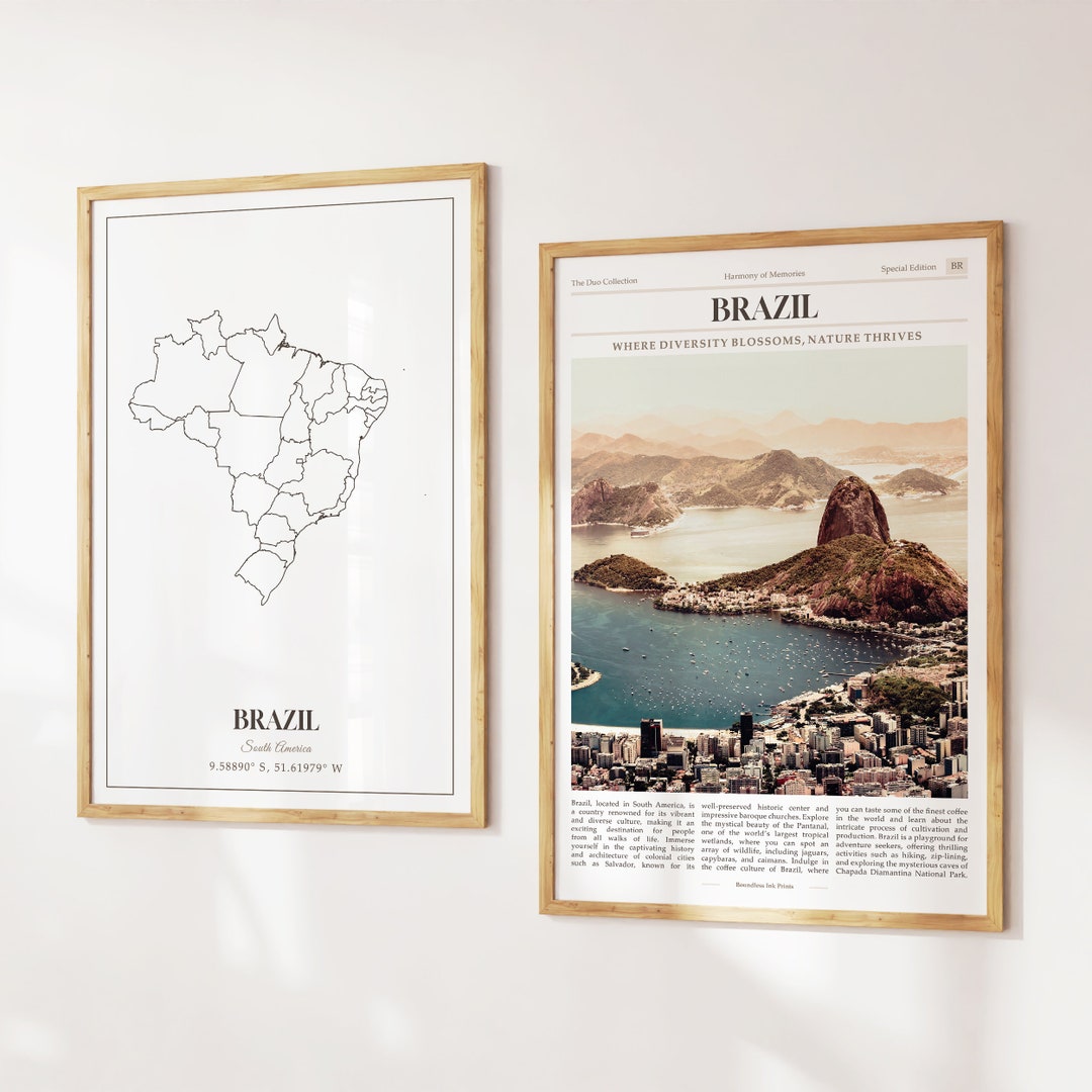 Brazil Prints Set of 2, Brazil Map, Brazil Poster Photo, Brazil Wall ...
