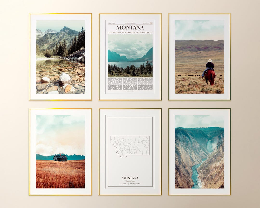 Montana State Prints Set of 6, Montana Poster Photos, Montana Map ...