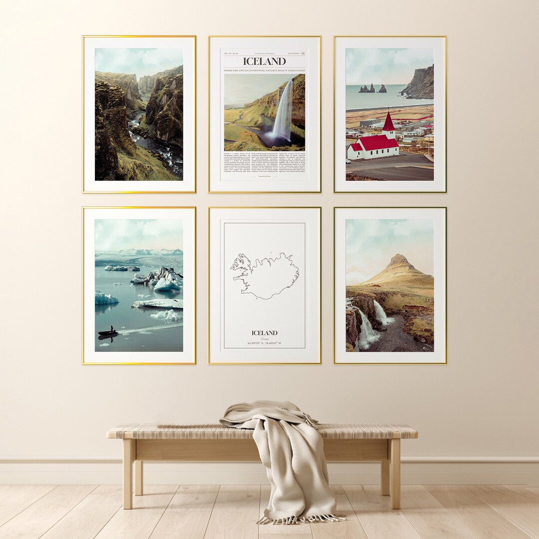 Iceland Prints Set of 6, Iceland Photo Poster, Iceland Map, Iceland ...