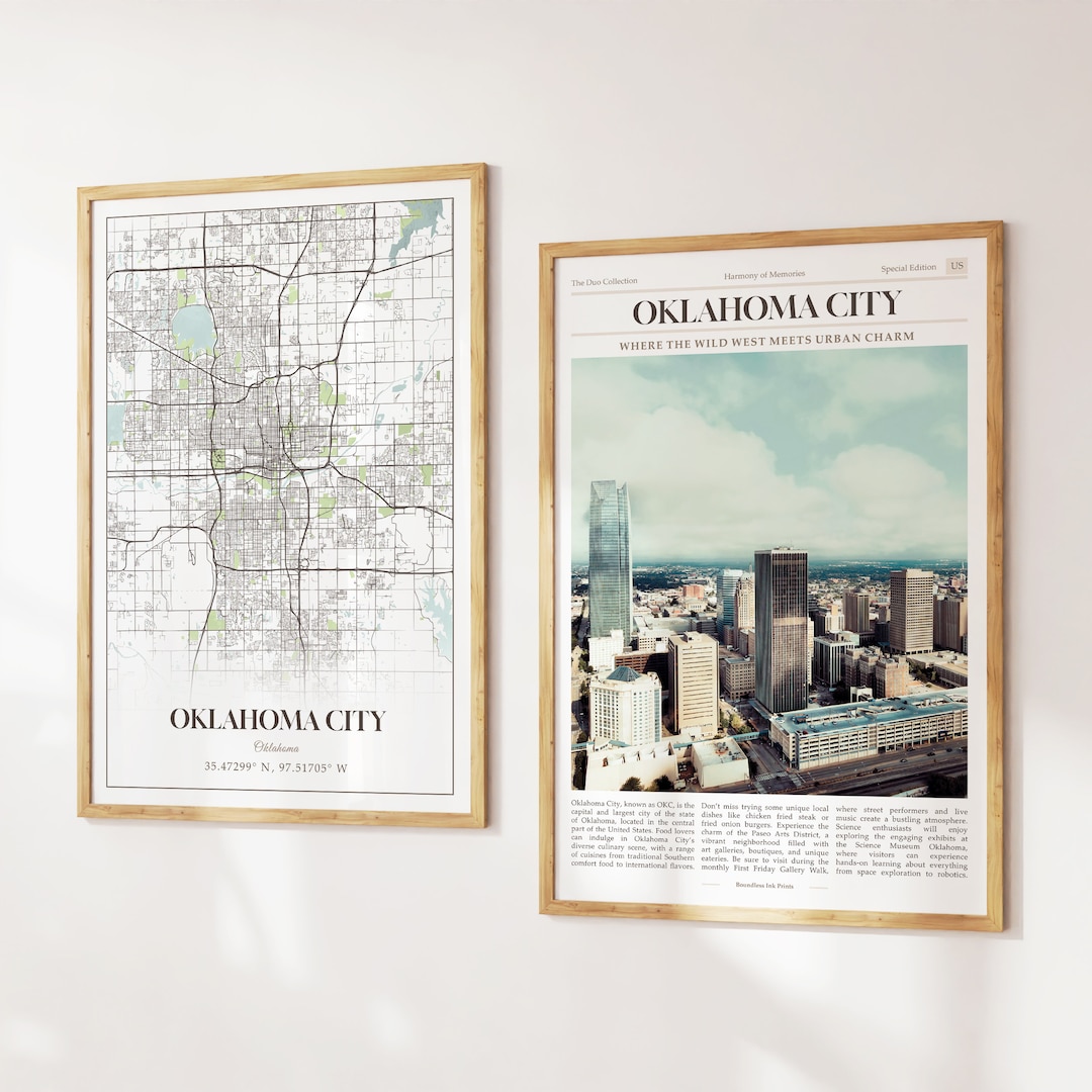 Oklahoma City Prints Set of 2, Oklahoma City Map, Oklahoma City Poster ...