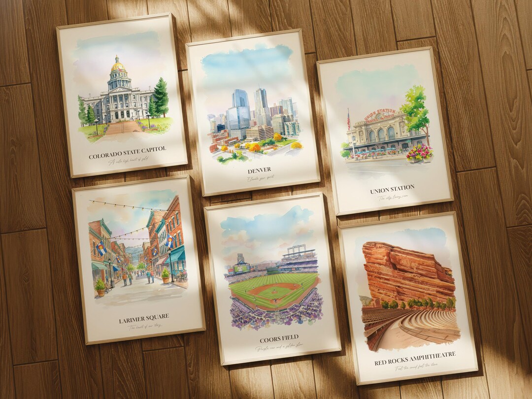 Denver Watercolor Prints Set of 12, Colorful Denver Painting Posters ...
