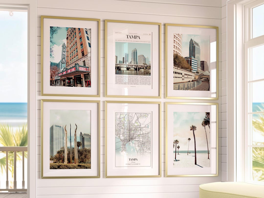 Tampa City Prints Set of 6, Tampa Poster Photos, Tampa Map, Tampa Wall ...