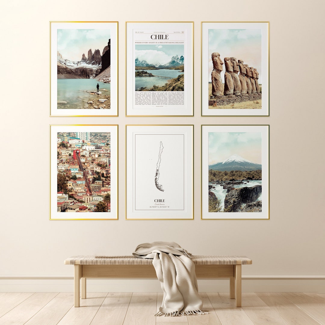 Chile Prints Set of 6, Chile Photo Poster, Chile Map, Chile Wall Art ...