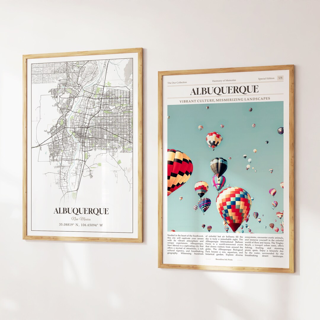 Albuquerque City Prints Set of 2, Albuquerque Map, Albuquerque Poster ...