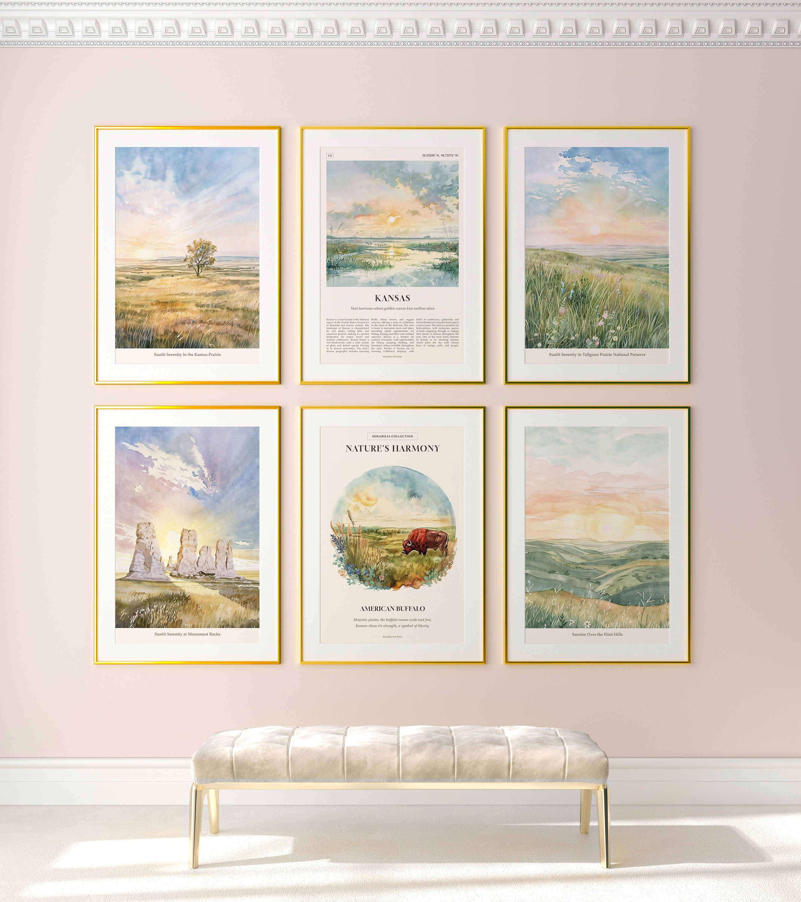 Watercolor Kansas Prints Set of 6, Colorful Kansas Posters, Kansas Wall ...