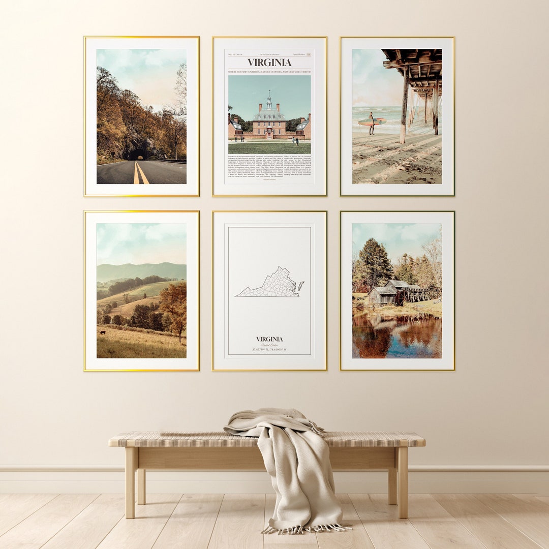 Virginia State Prints Set of 6, Virginia Photo Poster, Virginia Map ...